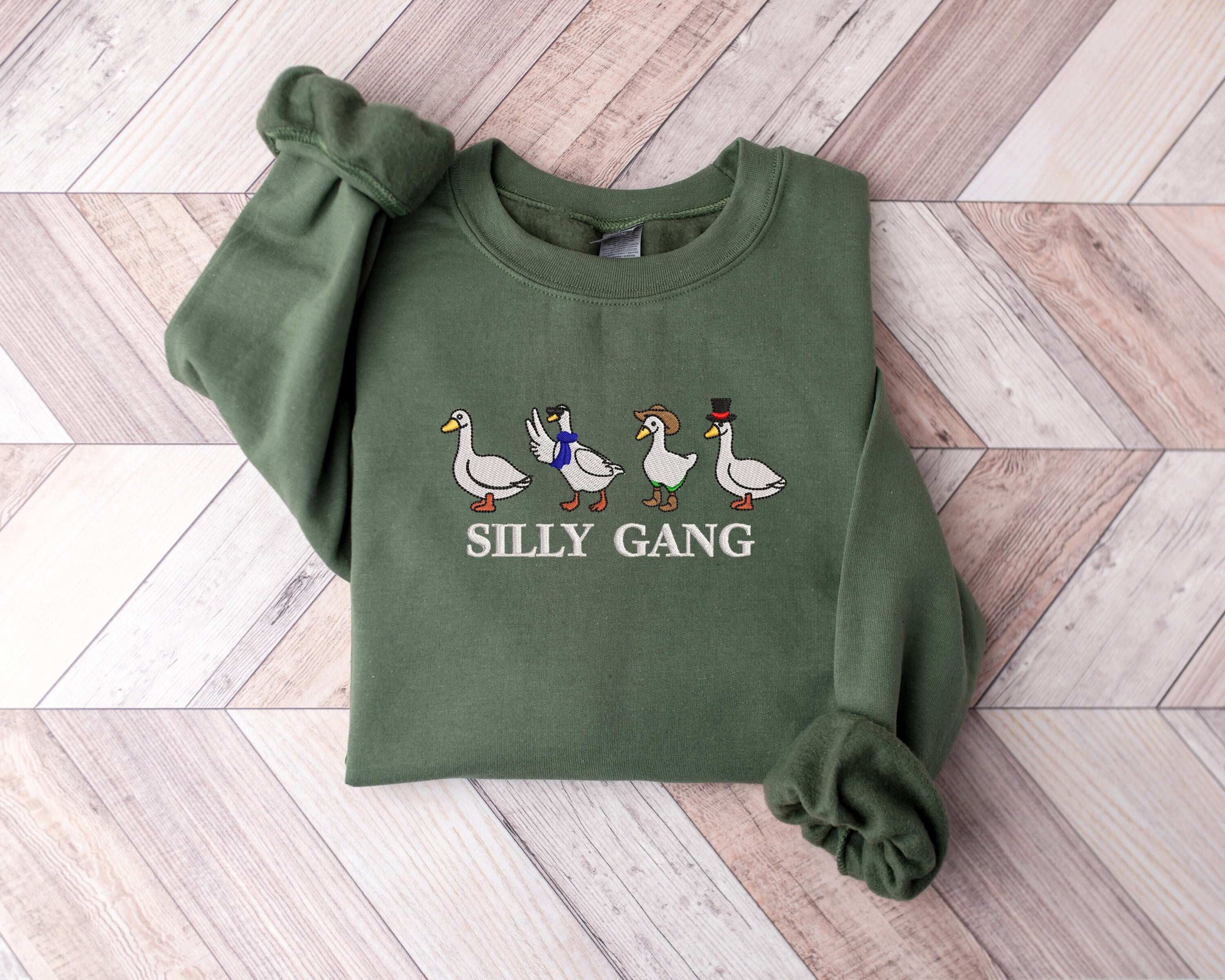 Embroidered Silly Gang Sweatshirts, Goose Bumps Embroidery Crewneck ...