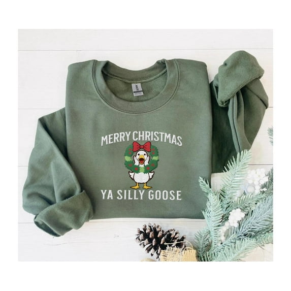 Embroidered Silly Goose Sweatshirt Christmas Crewneck Sweatshirt Silly ...
