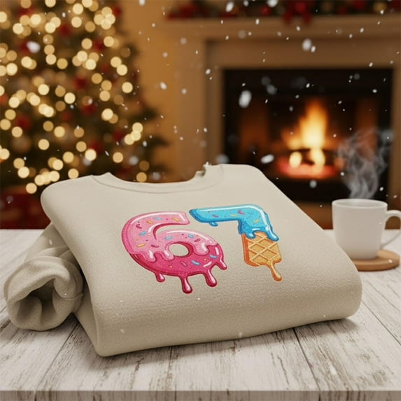 Embroidered Six Seven Meme Sweatshirt, Meme 67 Ice Cream Drip Design ...