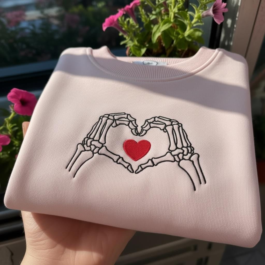 Embroidered Skeleton Hand Heart Sweatshirt, Valentine's Day Gift ...
