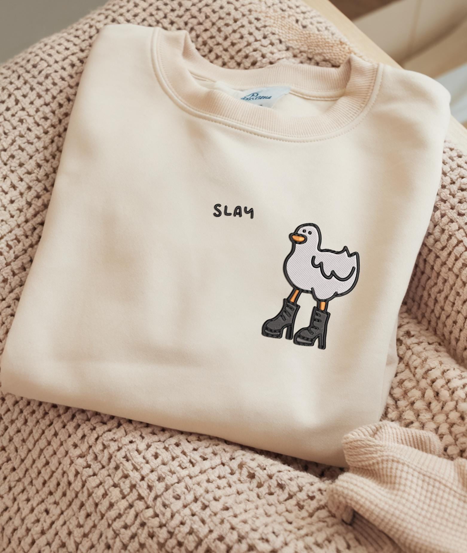 Embroidered Slay Duck Funny Sweatshirt, Funny Embroidery Sweatshirts ...