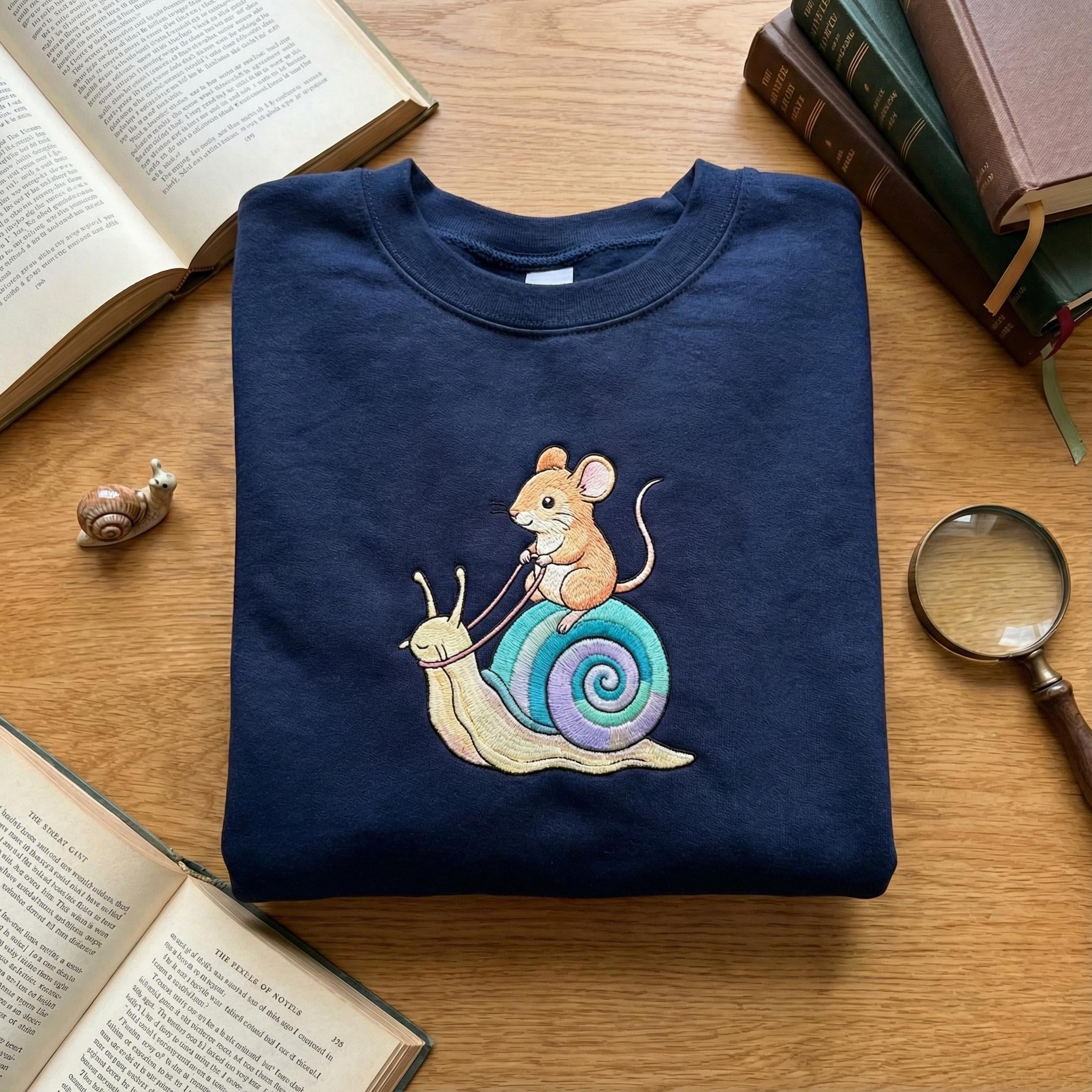 Embroidered Snail Rider Sweatshirt, Mouse On Snail Crewneck,Funny Slow ...
