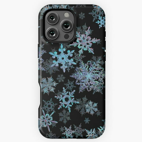 Embroidered Snowflakes Dark Phone Case for iPhone 16 15 14 13 12 11 Pro ...