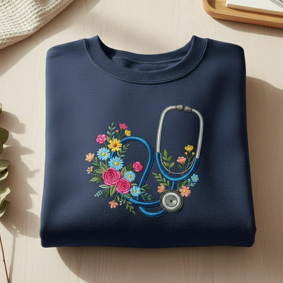 Embroidered Spring Floral Stethoscope Sweatshirt, Embroidered Nurse ...