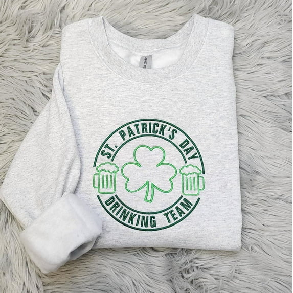 Embroidered St Patrick's Day Drinking Team Crewneck: Irish Shamrock ...