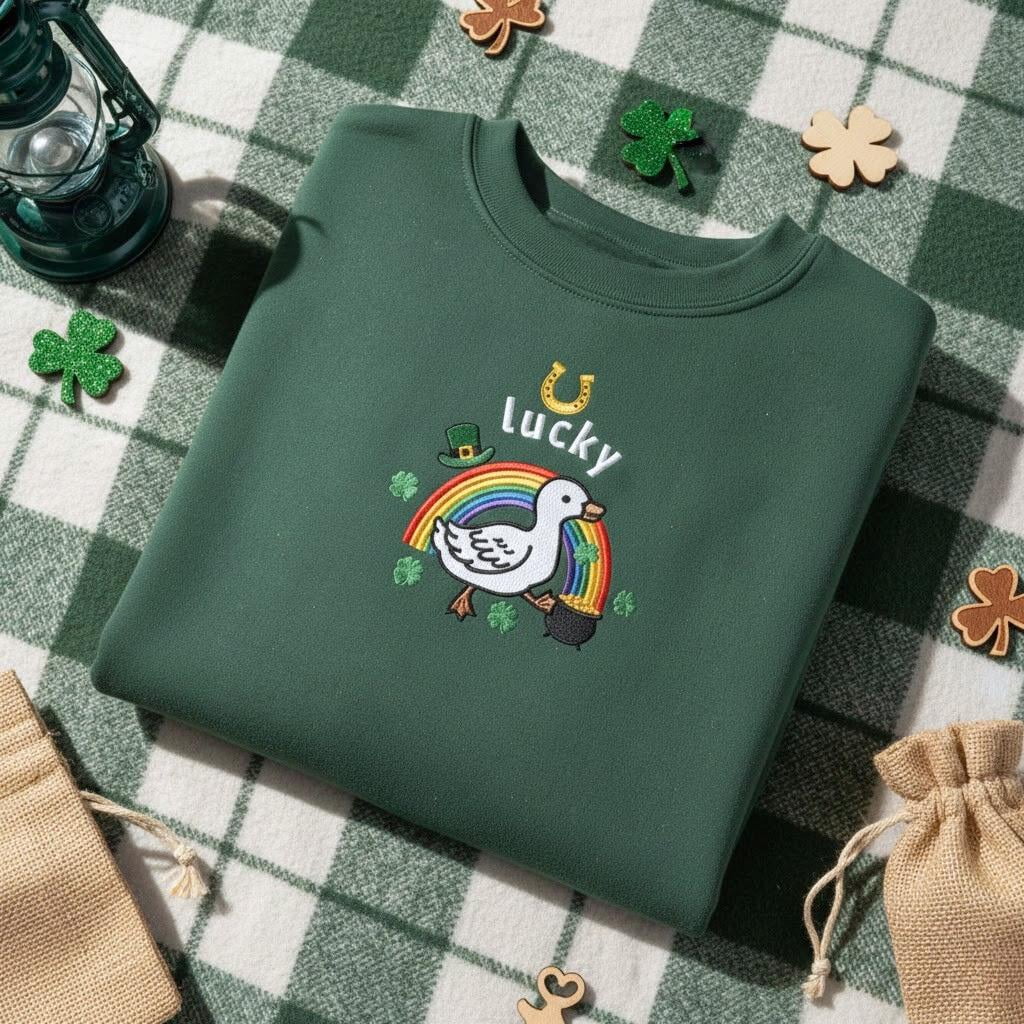 Embroidered St Patricks Day Sweatshirt, Lucky Duck Hoodie, Lucky ...