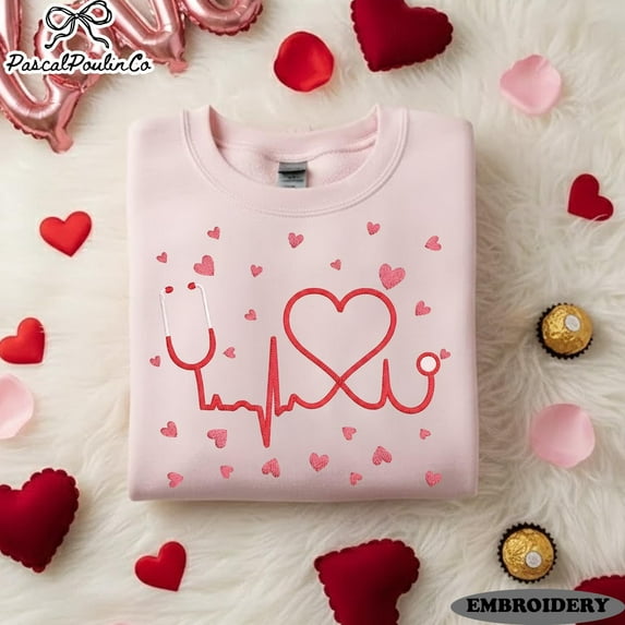 Embroidered Stethoscope Heart Pulse Sweatshirt – Perfect Valentine Gift ...