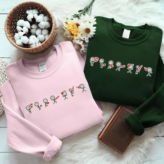 Embroidered Stick Figure Love Story Sweatshirt, Romantic Valentine ...