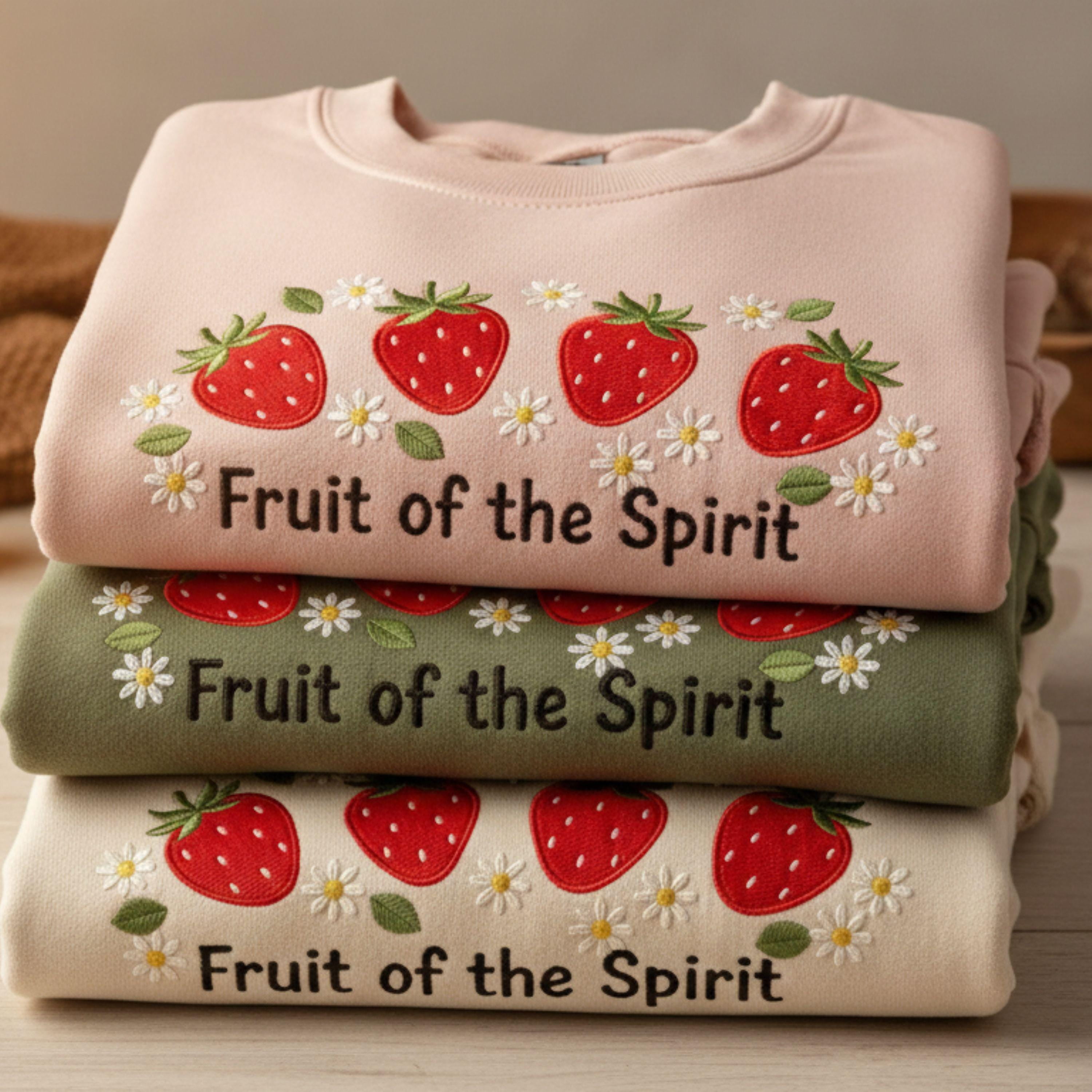 Embroidered Strawberry Daisy Christian Sweatshirt Cottagecore Gardening ...