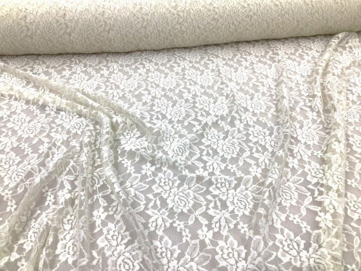Embroidered Stretch Lace Apparel Fabric Sheer Creamy Ivory Floral OO55 ...