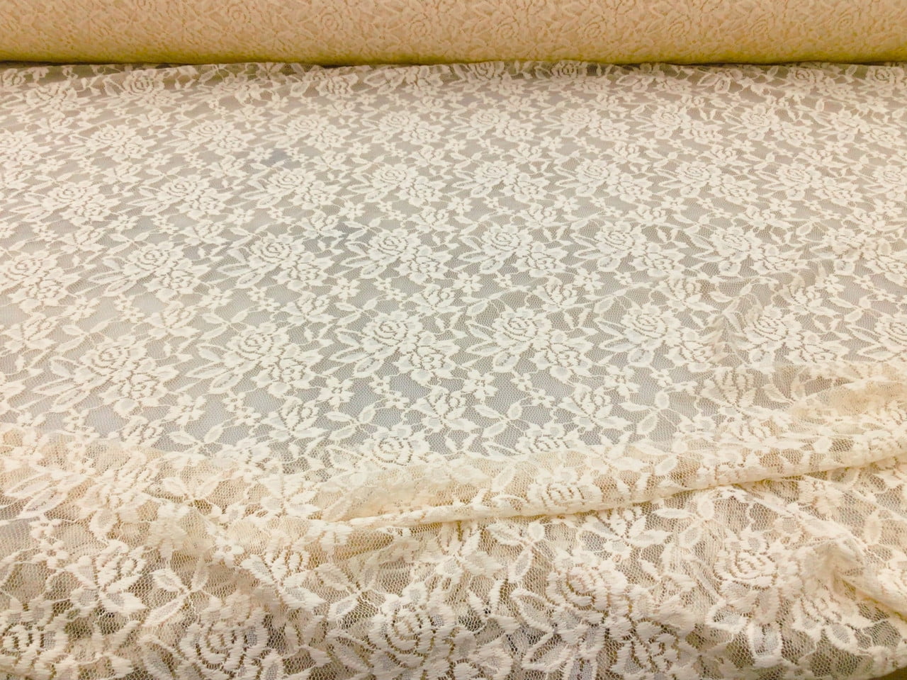 Embroidered Stretch Lace Apparel Fabric Sheer Floral Antique Beige ...
