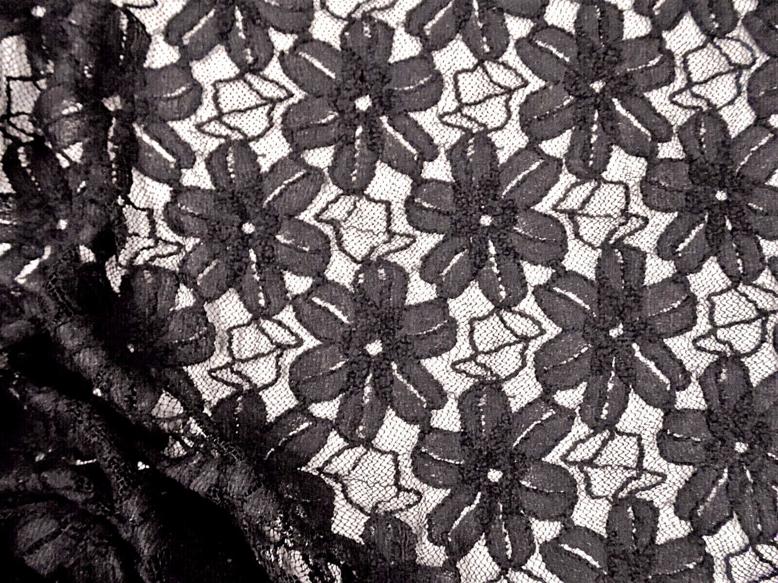 Embroidered Stretch Lace Apparel Fabric Sheer Floral Black GG503 ...