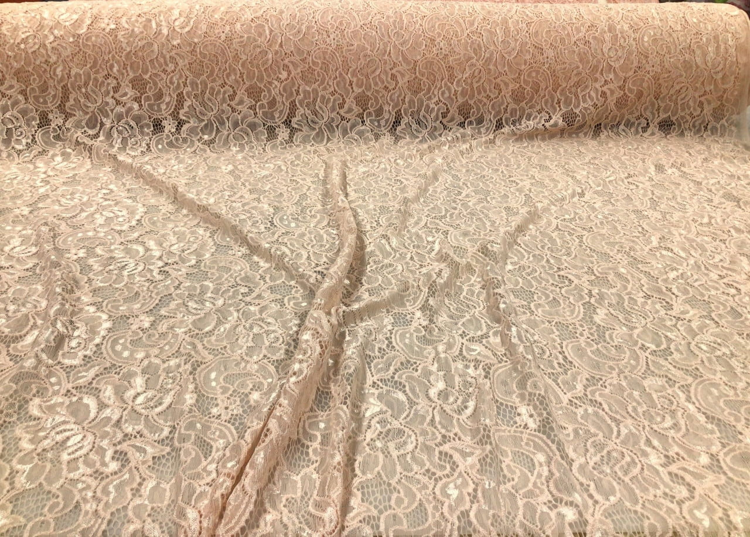 Embroidered Stretch Lace Apparel Fabric Sheer Floral Metallic Nude Pink ...