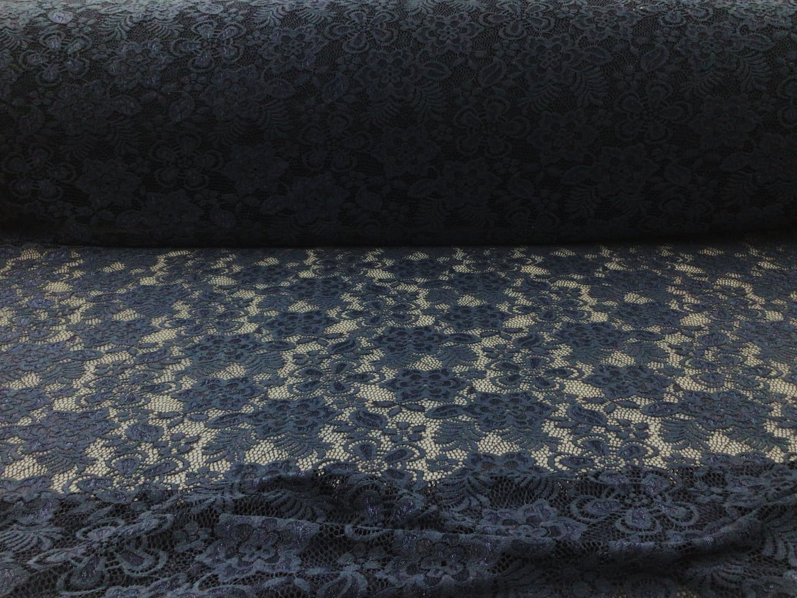 Embroidered Stretch Lace Apparel Fabric Sheer Floral Oxford Navy Floral ...