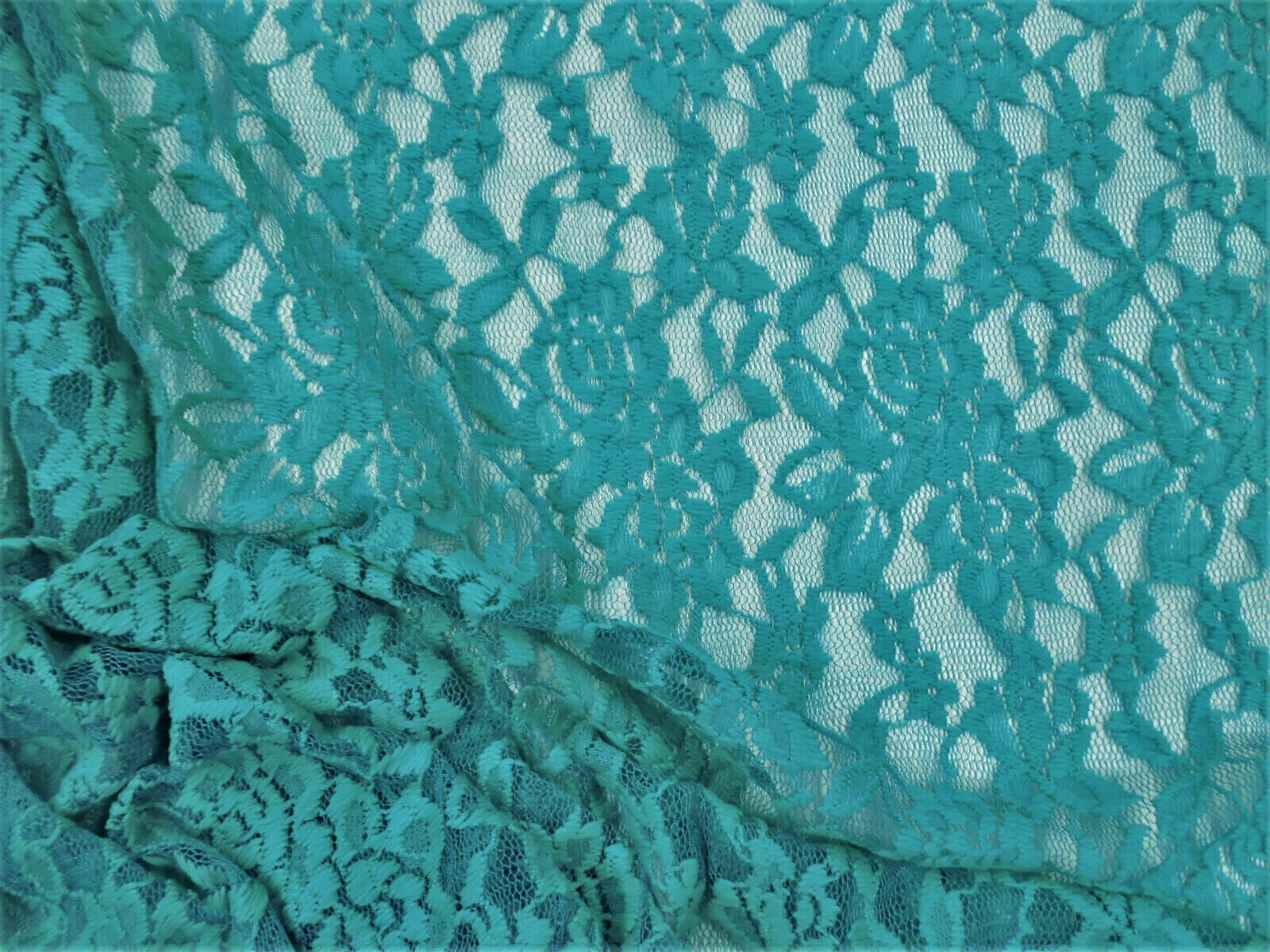 Embroidered Stretch Lace Apparel Fabric Sheer Floral Turquoise WW17 ...
