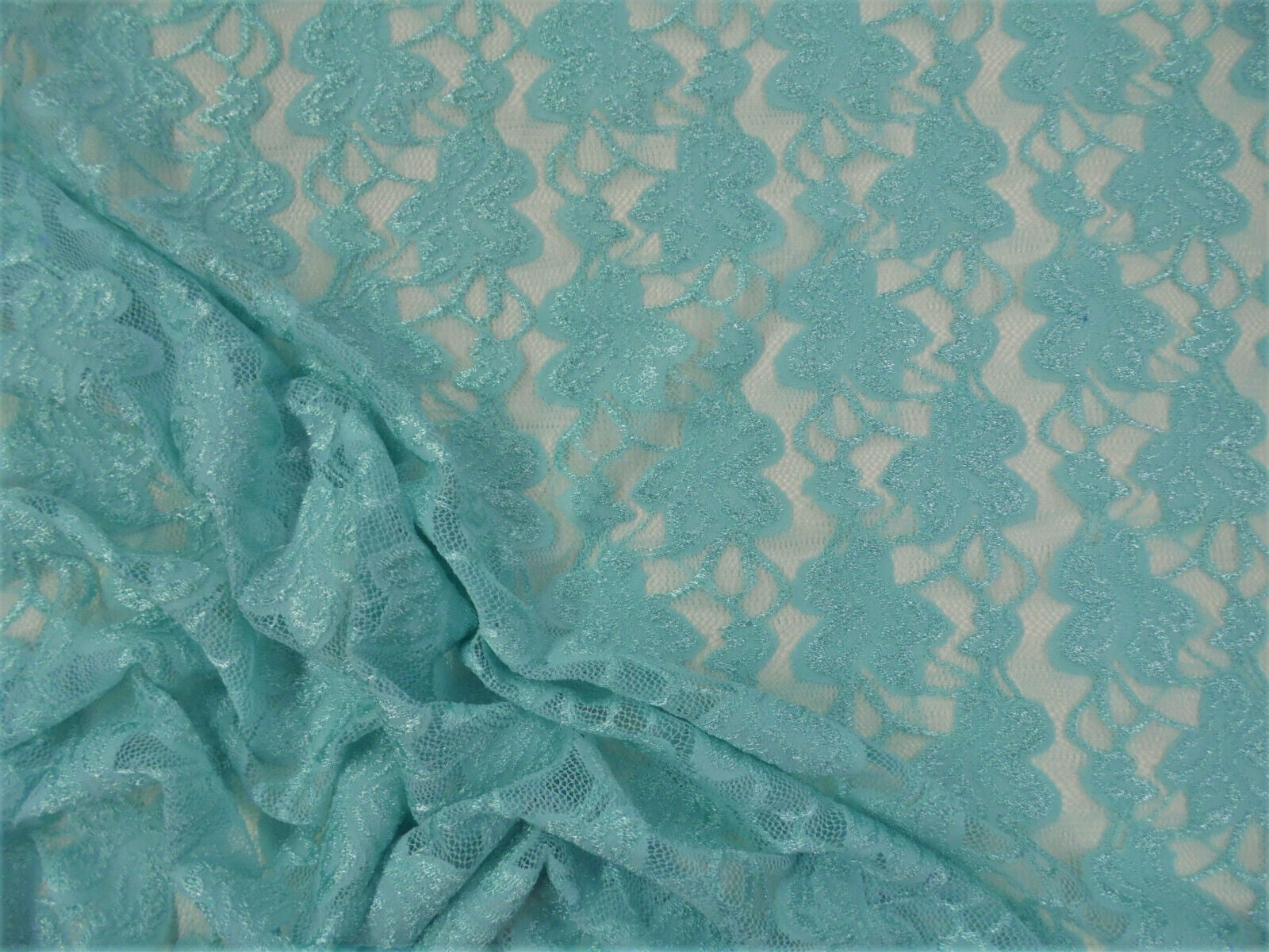 Embroidered Stretch Lace Apparel Fabric Sheer Metallic Floral Ice Blue ...