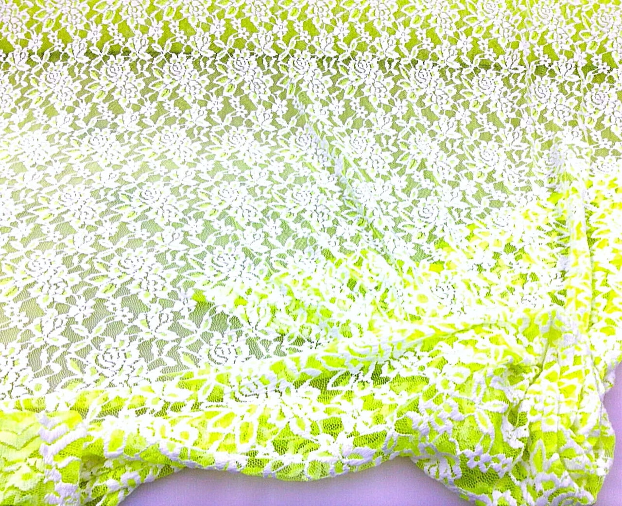 Embroidered Stretch Lace Apparel Fabric Sheer Neon Green White Floral ...