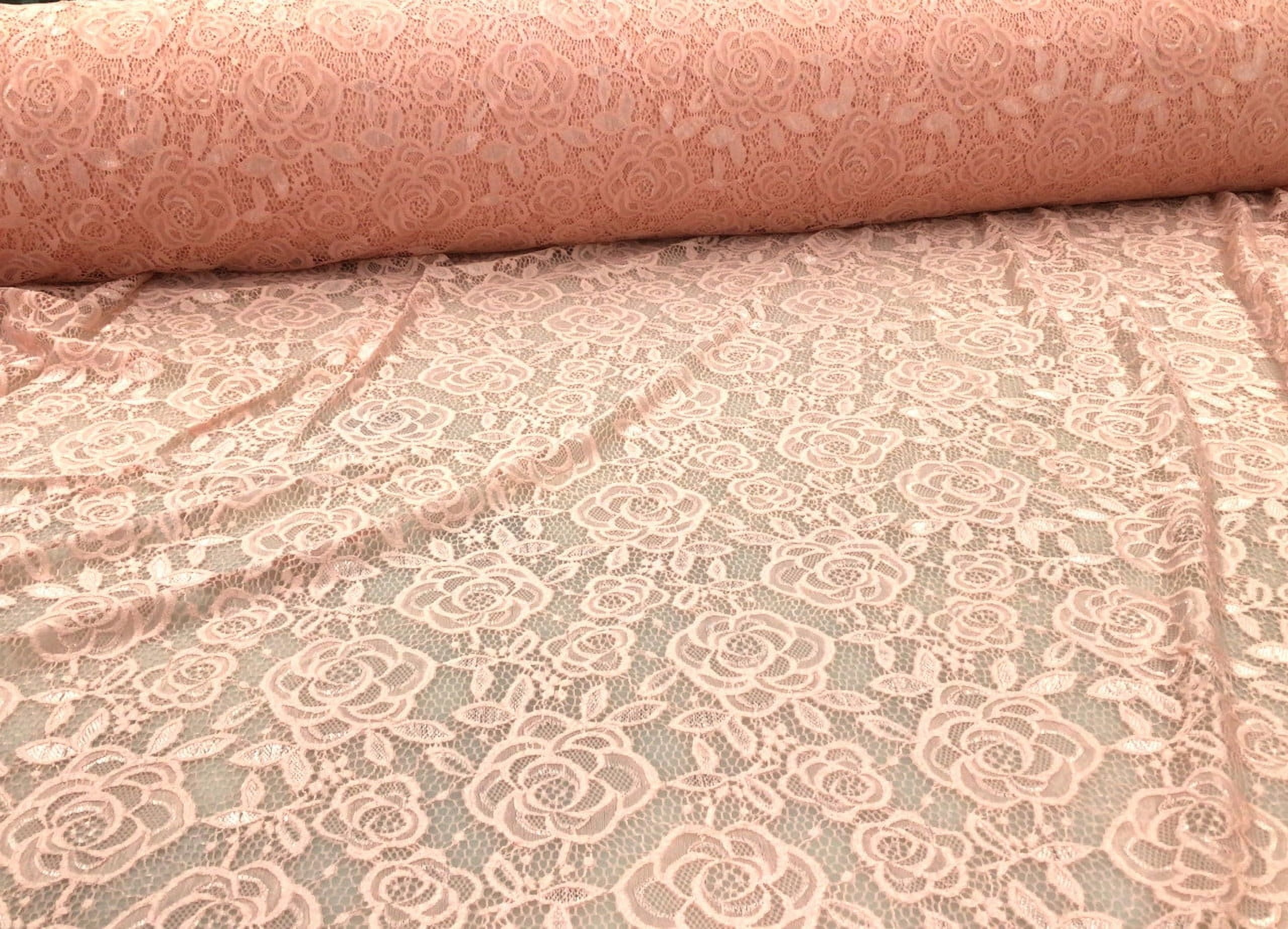 Embroidered Stretch Lace Apparel Fabric Sheer Rose Floral Salmon Pink ...