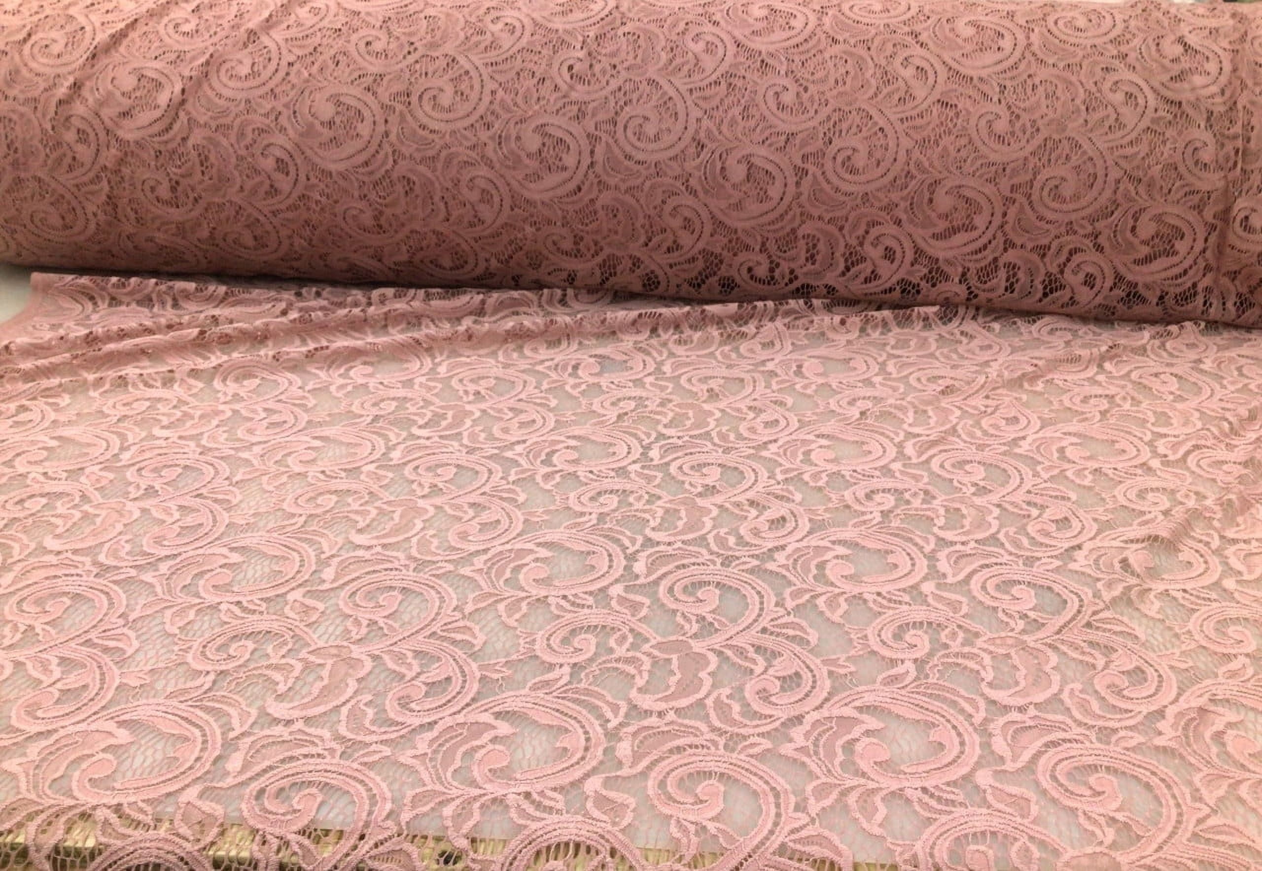 Embroidered Stretch Lace Apparel Fabric Sheer Scrolling Floral Orchid ...