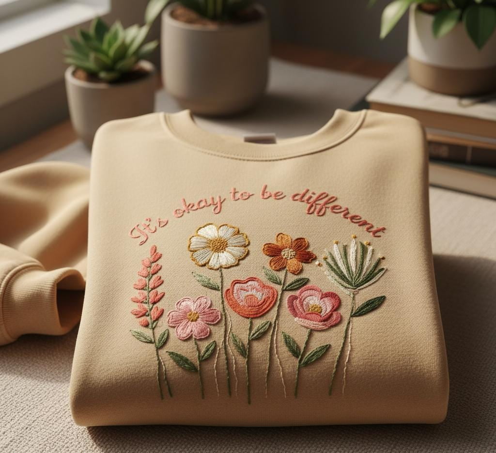 Embroidered Sweatshirt It’s Okay to Be Different Floral Self Love ...