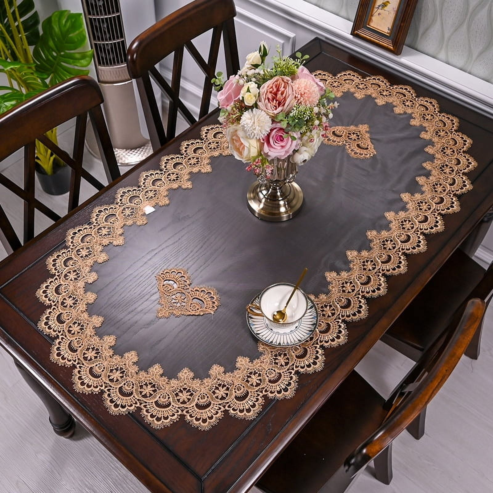 WCHUANG Embroidered Tablecloth Lace Table Runner, Oval Coffee Table ...