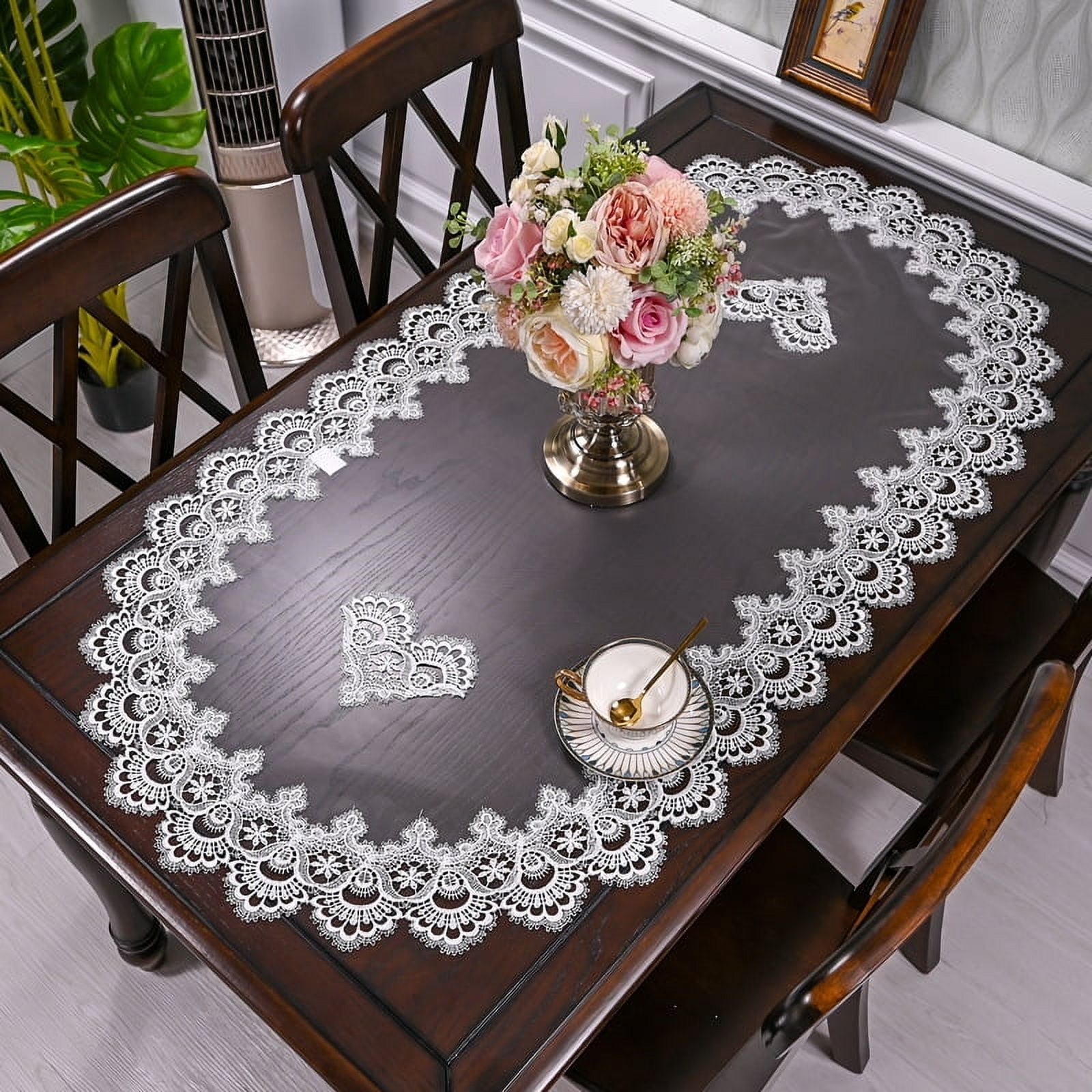 Embroidered Tablecloth Lace Table Runner, Oval Coffee Table Runner ...