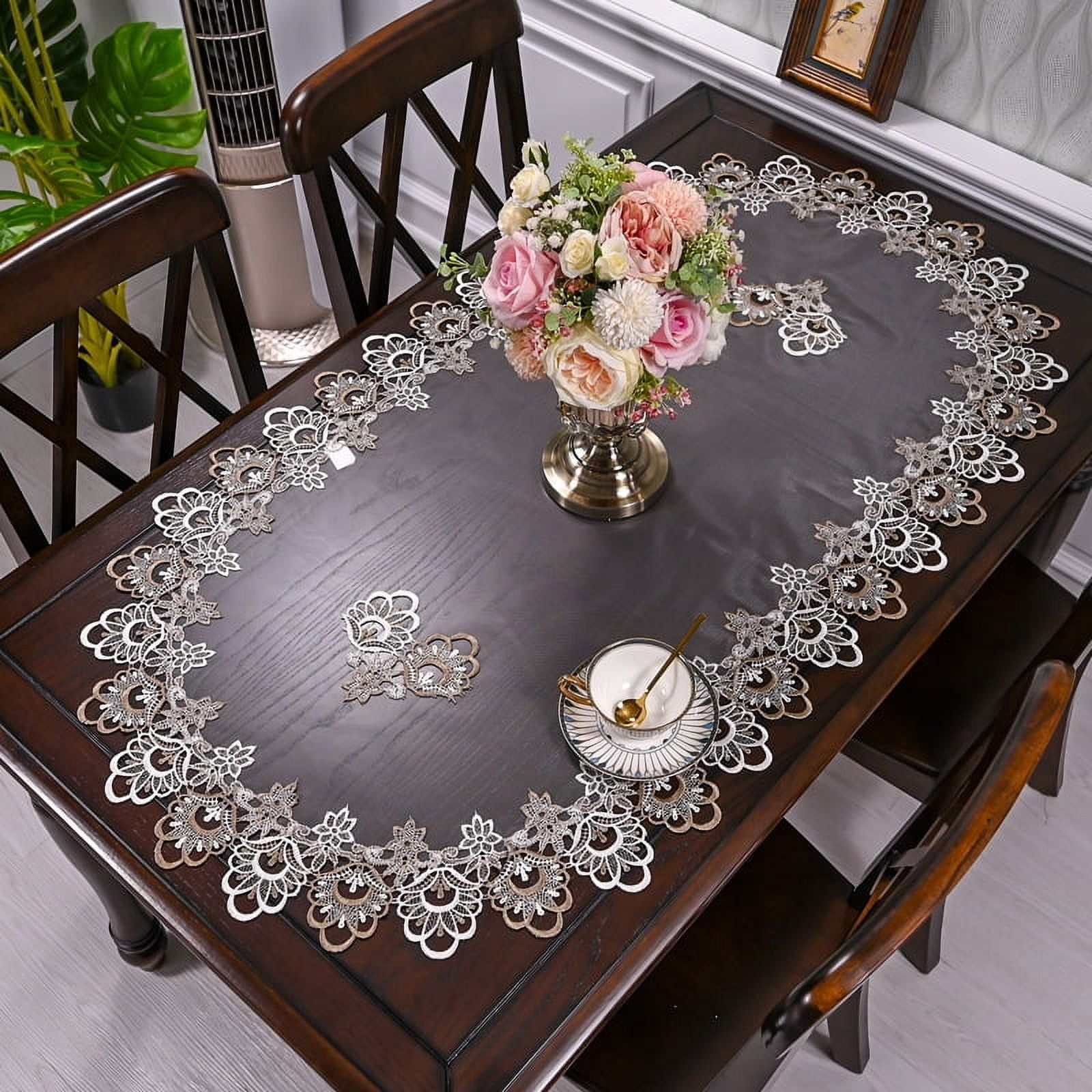 Embroidered Tablecloth Lace Table Runner, Oval Coffee Table Runner ...