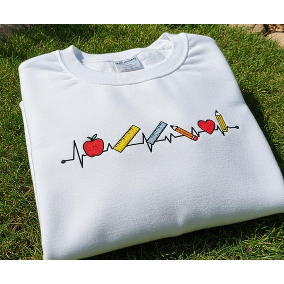Embroidered Teacher Heartbeat Shirt, Teacher Icon Sweatshirt, Teacher ...