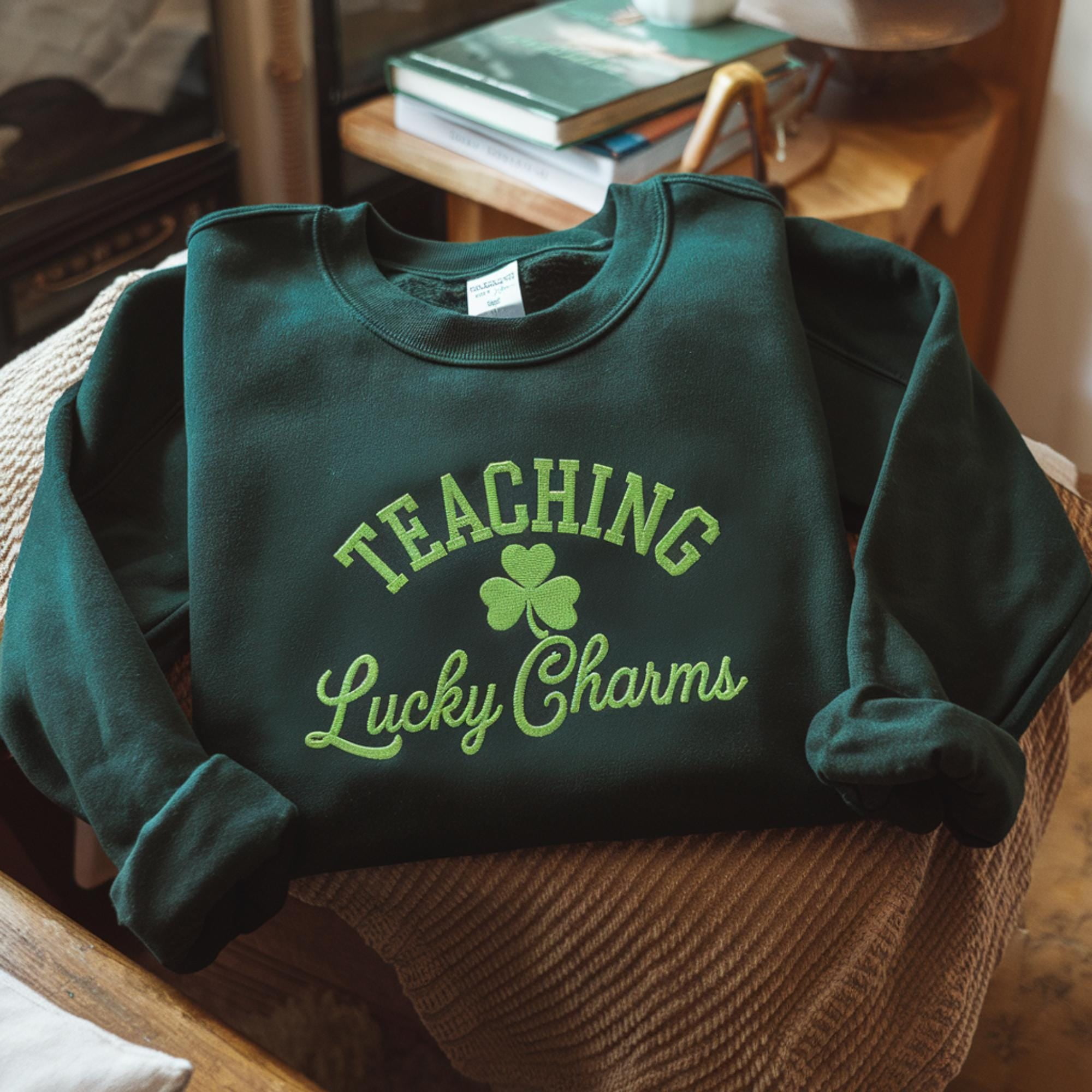Embroidered Teaching Lucky Charms Sweatshirt, Lucky Teacher Sweatshirt ...