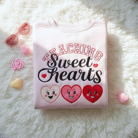 Embroidered Teaching Sweet Hearts Sweatshirt, Cute Teacher Valentine ...
