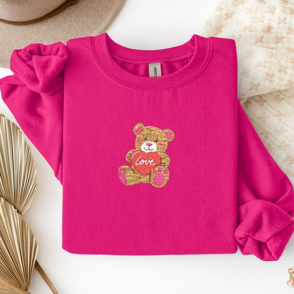 Embroidered Teddy Bear Valentine Sweatshirt: Adorable Love Shirt ...