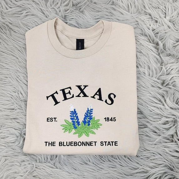 Embroidered Texas Bluebonnet Crewneck: Lone Star State Flower - Walmart.com