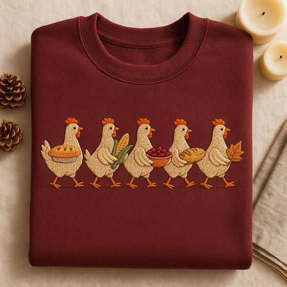 Embroidered Thanksgiving Chicken Sweatshirt, Funny Fall Harvest Hen ...