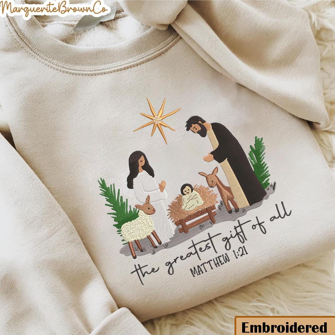 Embroidered The Greatest Gift Nativity Scene Sweatshirt, Christian ...