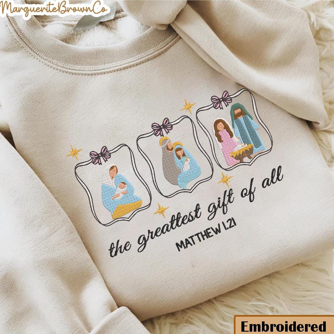Embroidered The Greatest Gift Sweatshirt, Christian Christmas Sweater ...
