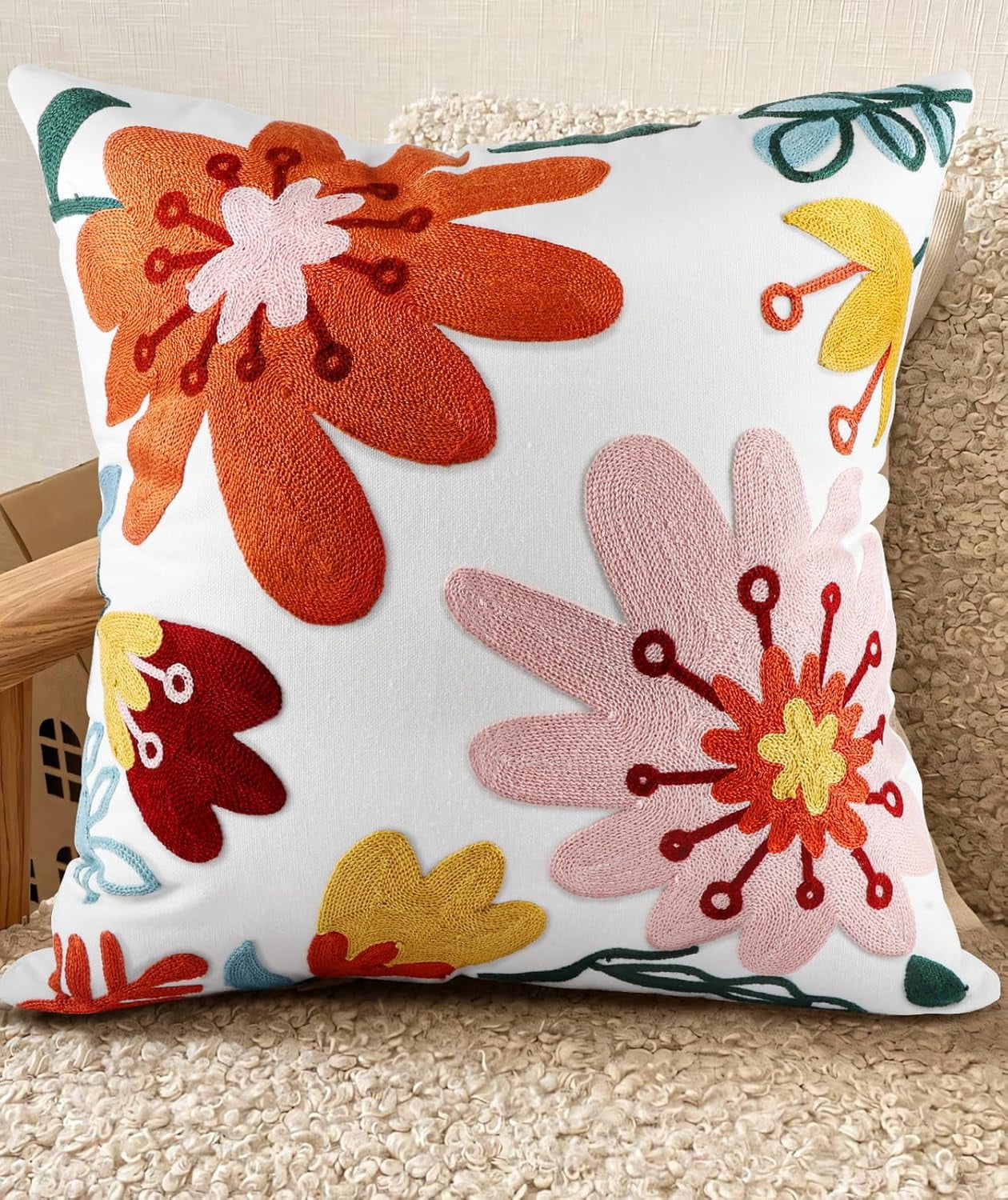 Embroidered Throw Pillow Cover - 18x18 Decorative with Zipper Aesthetic ...