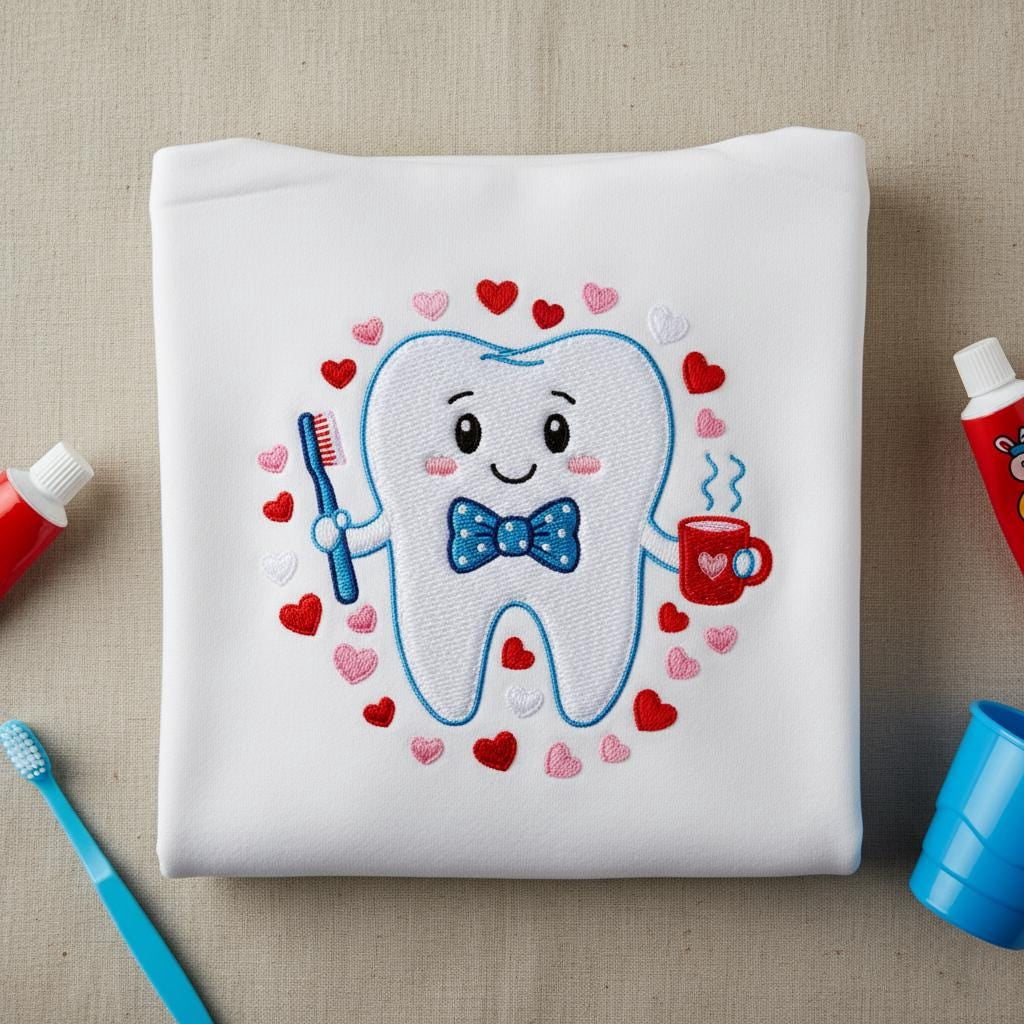 Embroidered Tooth Bowtie Hoodie, Coffee Loving Dentist Sweatshirt, Cute ...