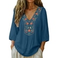 Embroidered Tops for Women 3/4 Sleeve Boho Cotton Linen Shirts Plus ...