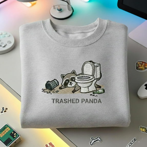 Embroidered Trashed Panda Sweatshirt, Funny Drunk Raccoon Pullover ...