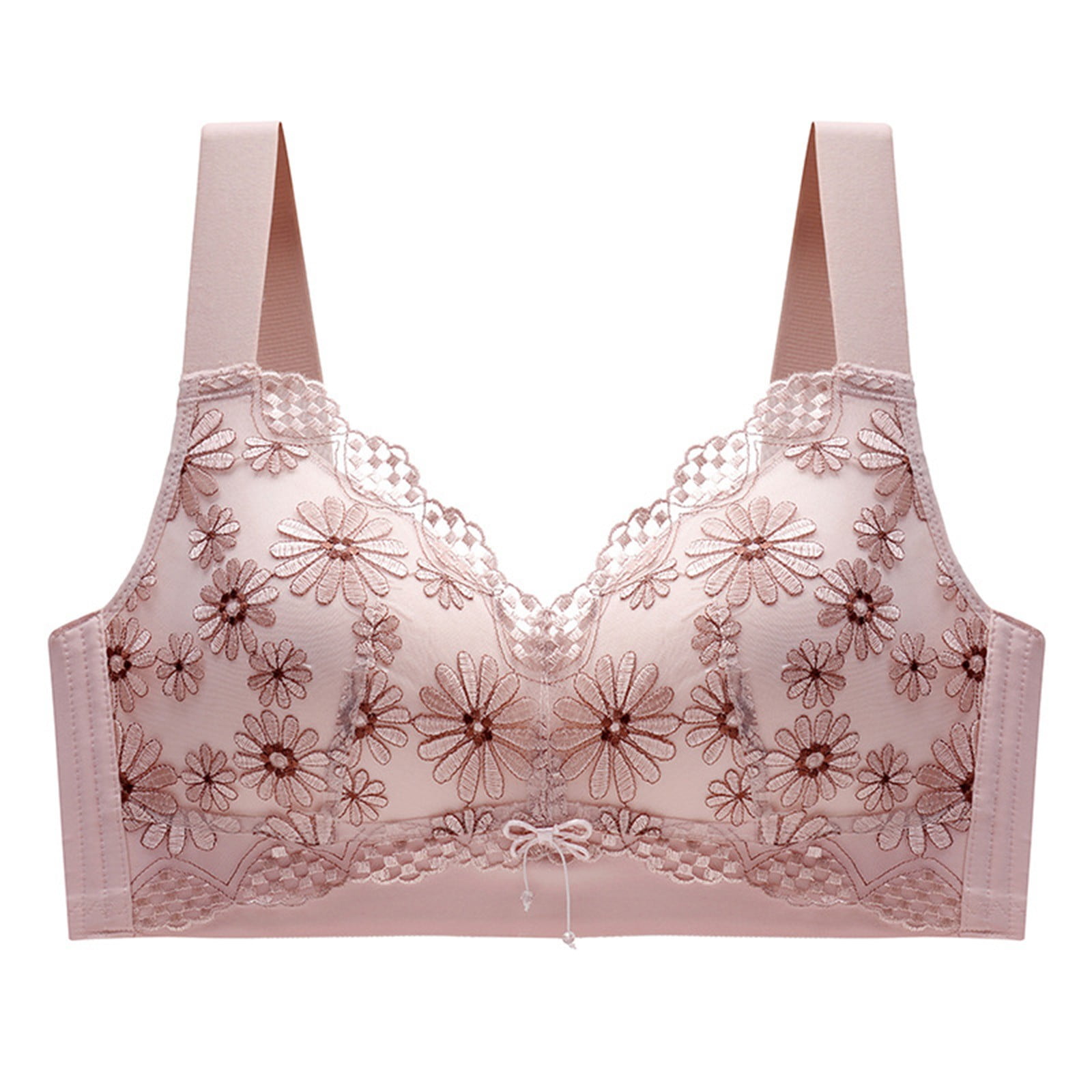 Embroidered Underwear Women's No-Lace Bra, Push-Up Bra, Soft Cotton ...