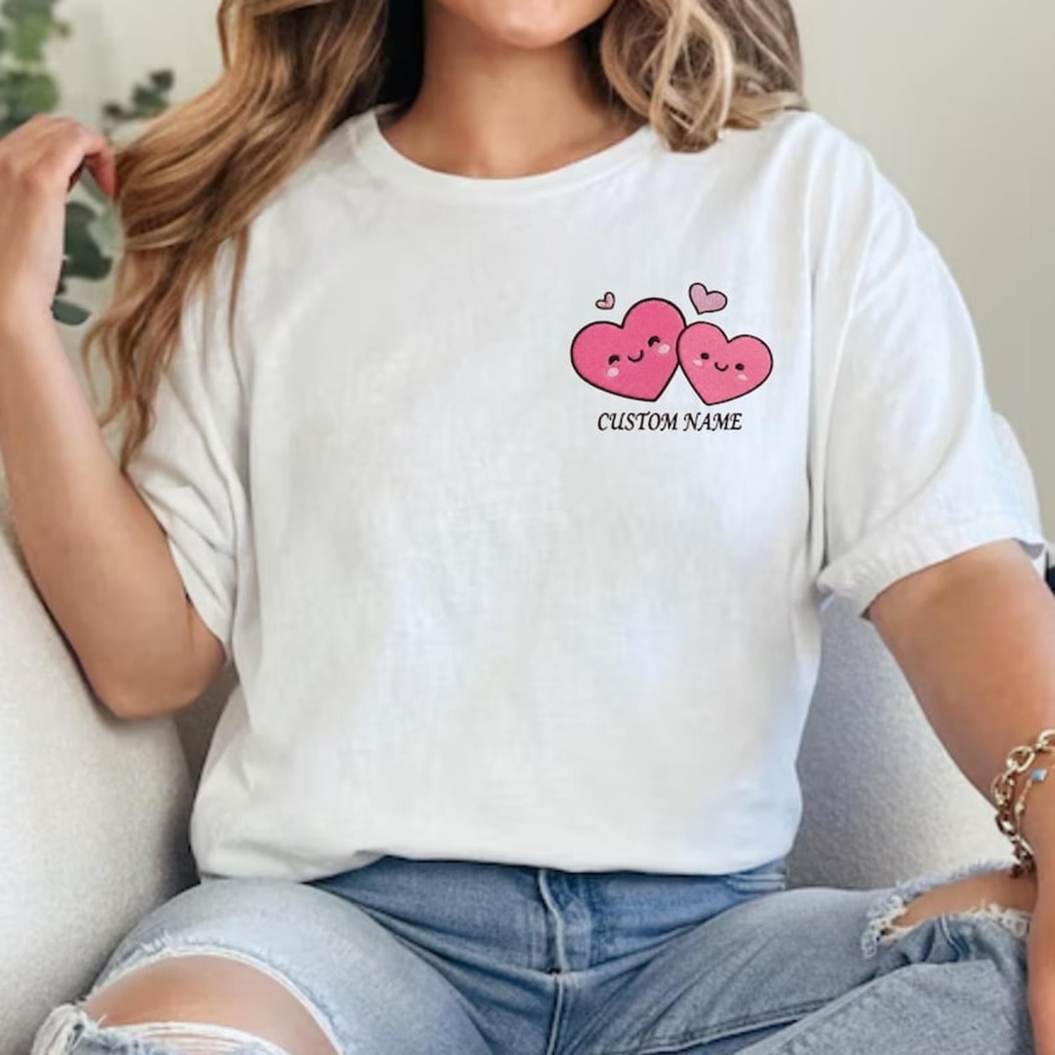 Embroidered VaL1entine S1Hirt Custom Name Heart Design Gift for Her ...