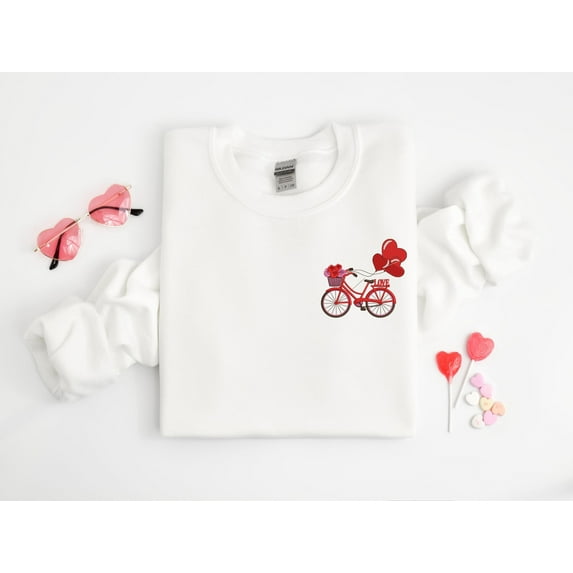 Embroidered Valentine Bike Shirt, Vintage Bicycle Sweatshirt, Heart Balloons Tee, Valentine Gift ...
