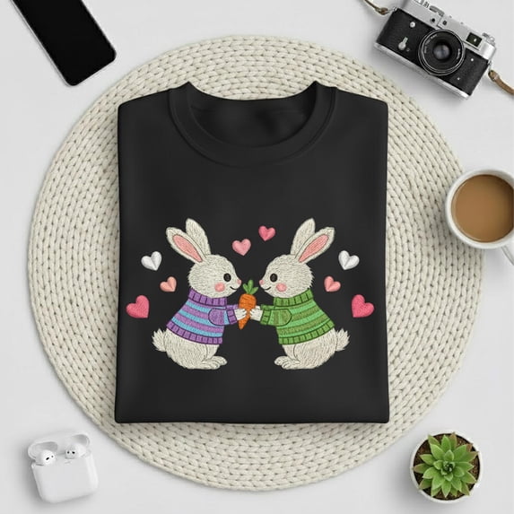 Embroidered Valentine Bunny Sweatshirt, Valentine's Day Gift for Her ...