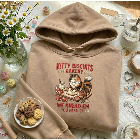 Embroidered Valentine Cat Sweatshirt, Funny Kitty Bakery Crewneck, Cute ...