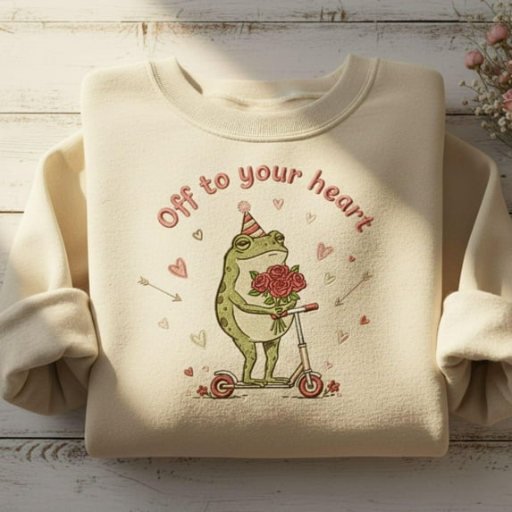 Embroidered Valentine Frog Sweatshirt Funny Toad Scooter Crewneck ...