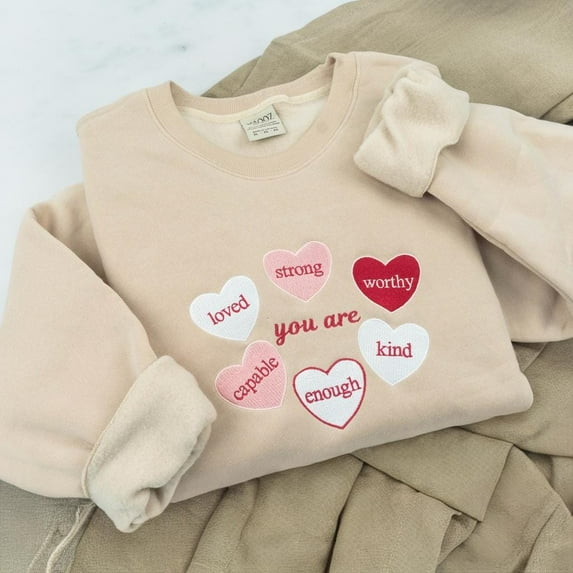 Embroidered Valentine Heart Sweatshirt, Positive Affirmations - Walmart.com