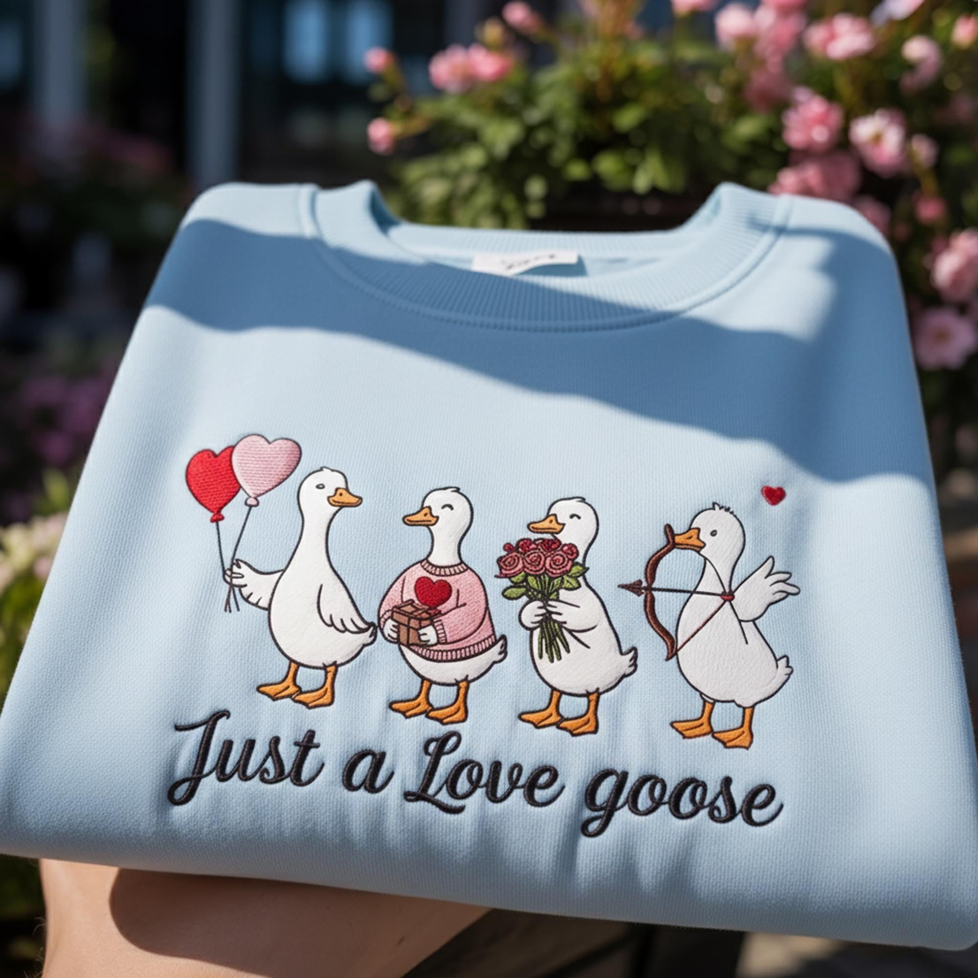 Embroidered Valentine Just a Love Goose Sweatshirt, Funny Valentine ...