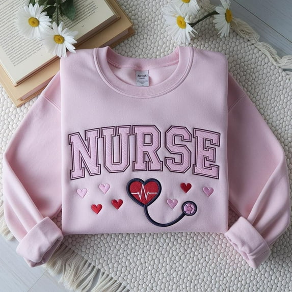 Embroidered Valentine Nurse Sweatshirt, Valentines Day Shirt, Valentine ...