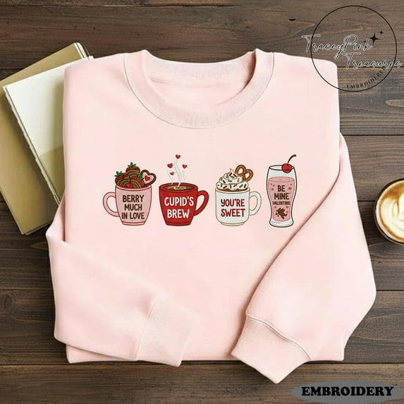 Embroidered Valentine’s Day Sweatshirt – Cute Cups Design, Perfect Gift ...