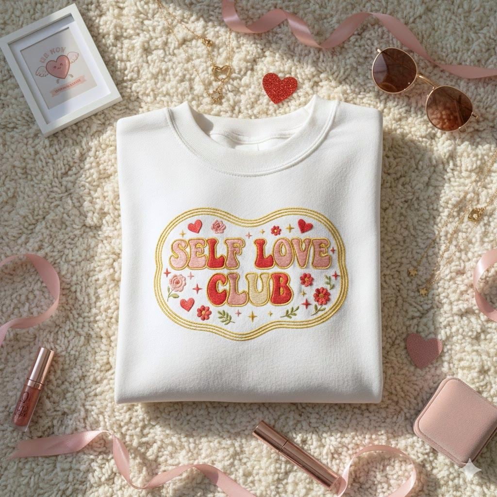 Embroidered Valentines Self Love Club With Colorful Flowers Sweatshirt ...